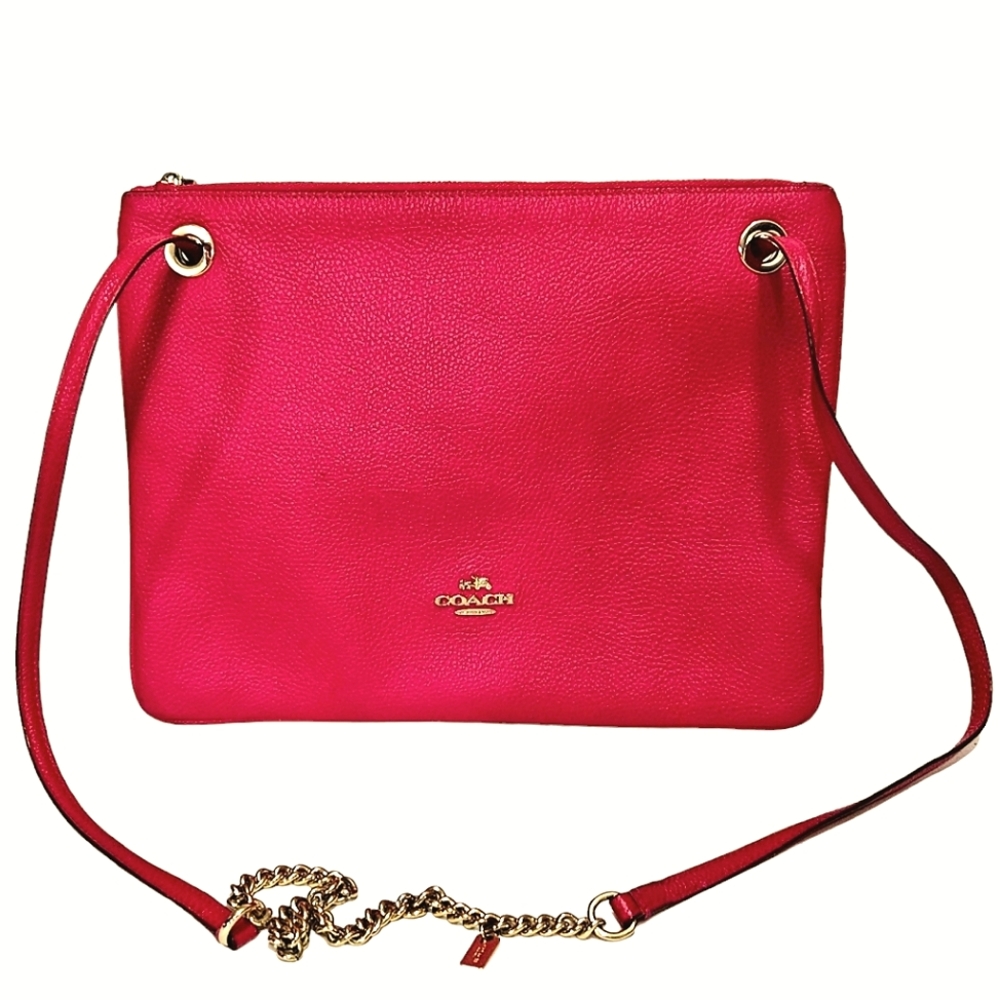 Coach Red Pebbled Soft Leather Crossbody Lined Bag Pu… - Gem